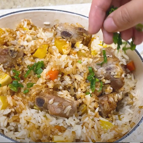 One-Pot Rib and Delicata Squash Rice - Bear Cusine